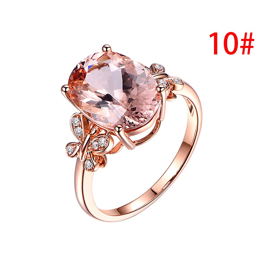 Chunky Rings Colorful Ring Set Stainless Steel Rose Natural Plated Gold Stone Diamond 18K and Women Ring Rings Bride Ring Set (Rose Gold, 7)