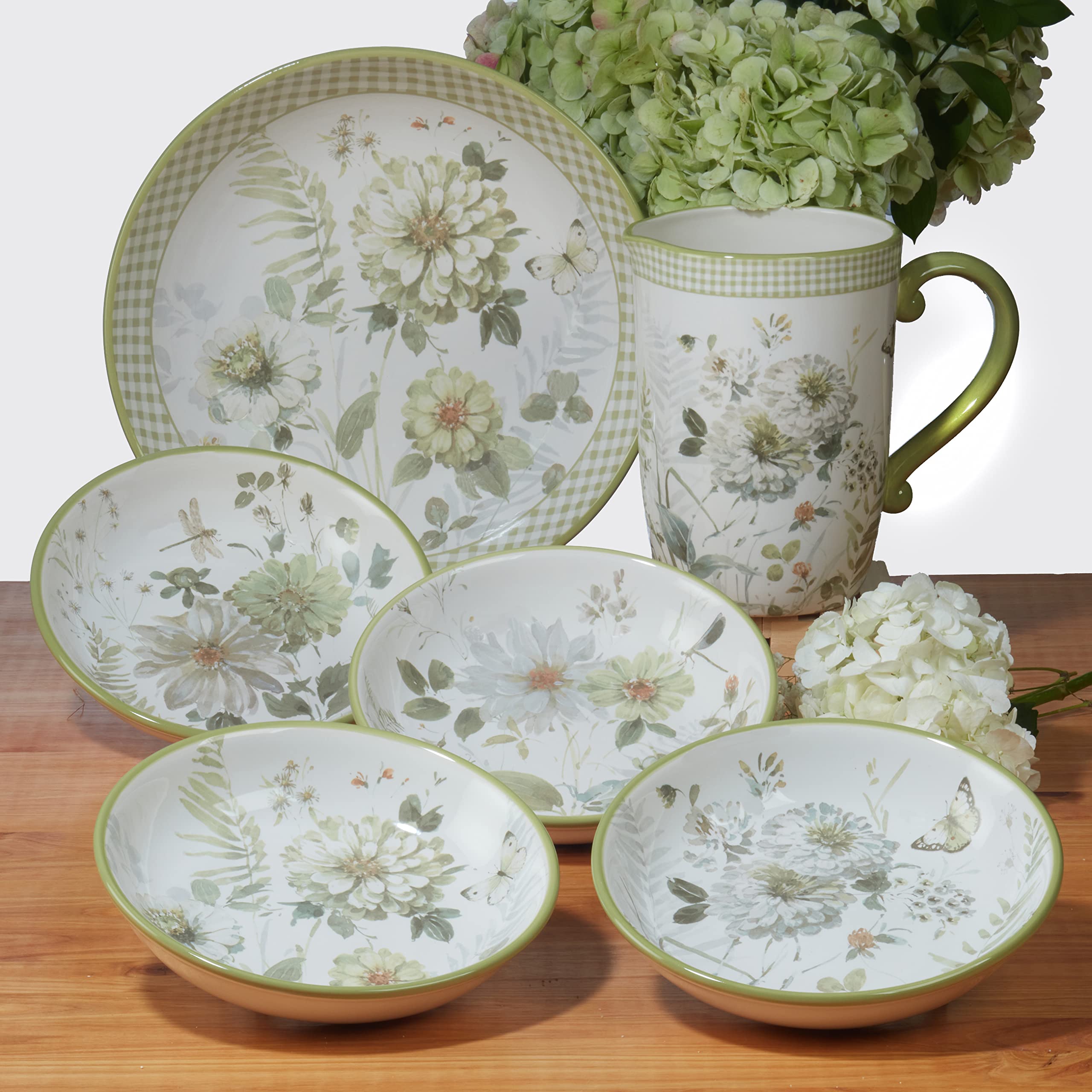 Certified International Green Fields 38 oz. Soup/Pasta Bowls, Set of 4 Assorted Designs