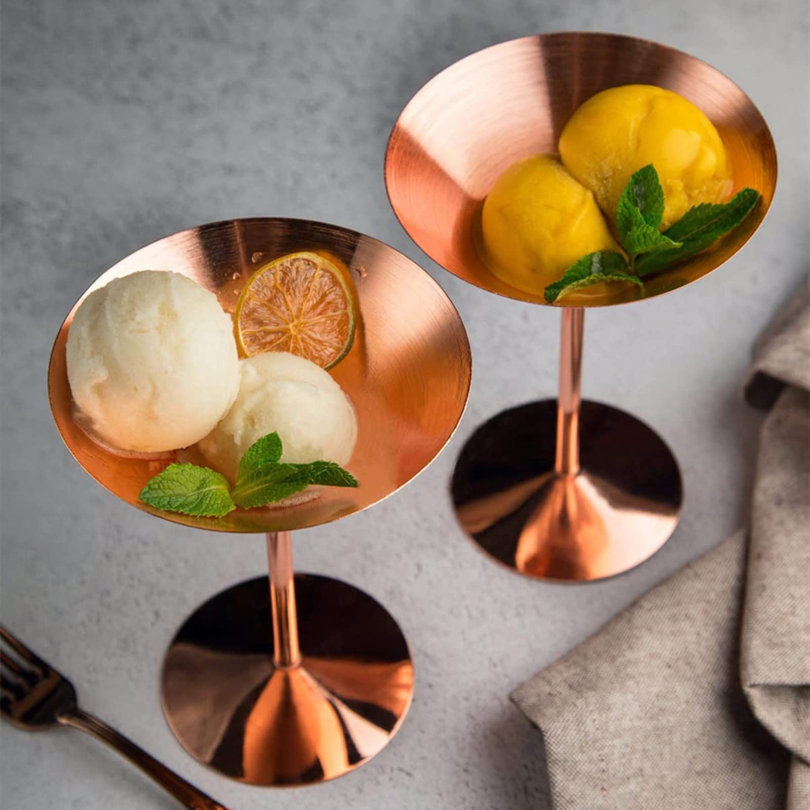 CmengAo Rose Gold Martini Glasses Set of 2, Copper Plated Stainless Steel Martini Margarita Cocktail Glasses (8oz)