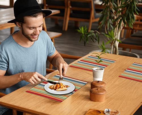 Ruvanti Placemats 100% Cotton 13x19 Inch, Dining Table Placemats Set of 6, Modern Place Mats for Dining Table Decor, Kitchen & Table Linens, Coffee Mat for Christmas Dinners β Multi Stripe