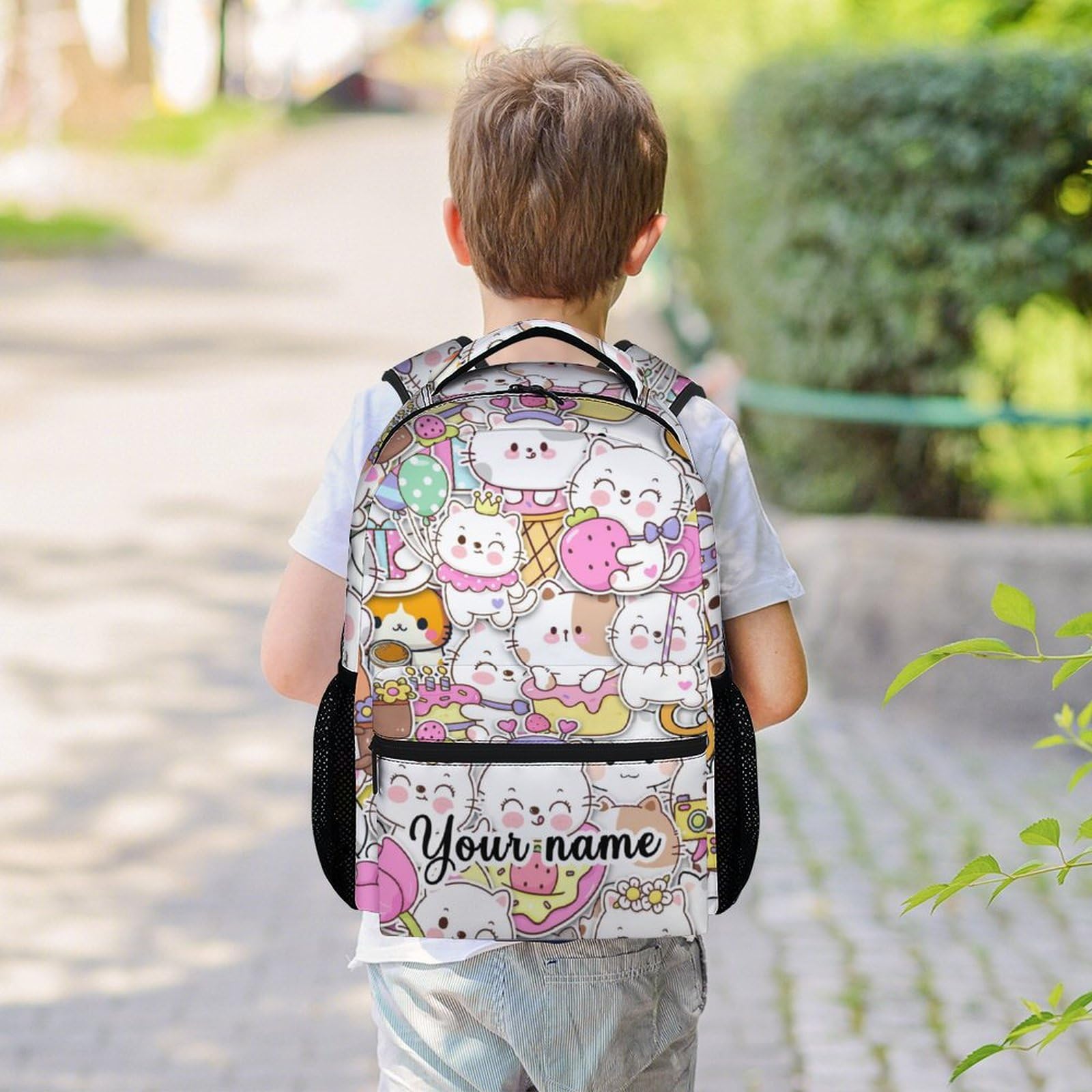 CUNEXTTIME Custom Cat Backpack for Girls Boys, 16 Inch Colorful Backpacks for School, Cute Lightweight Durable Bookbag for Kids