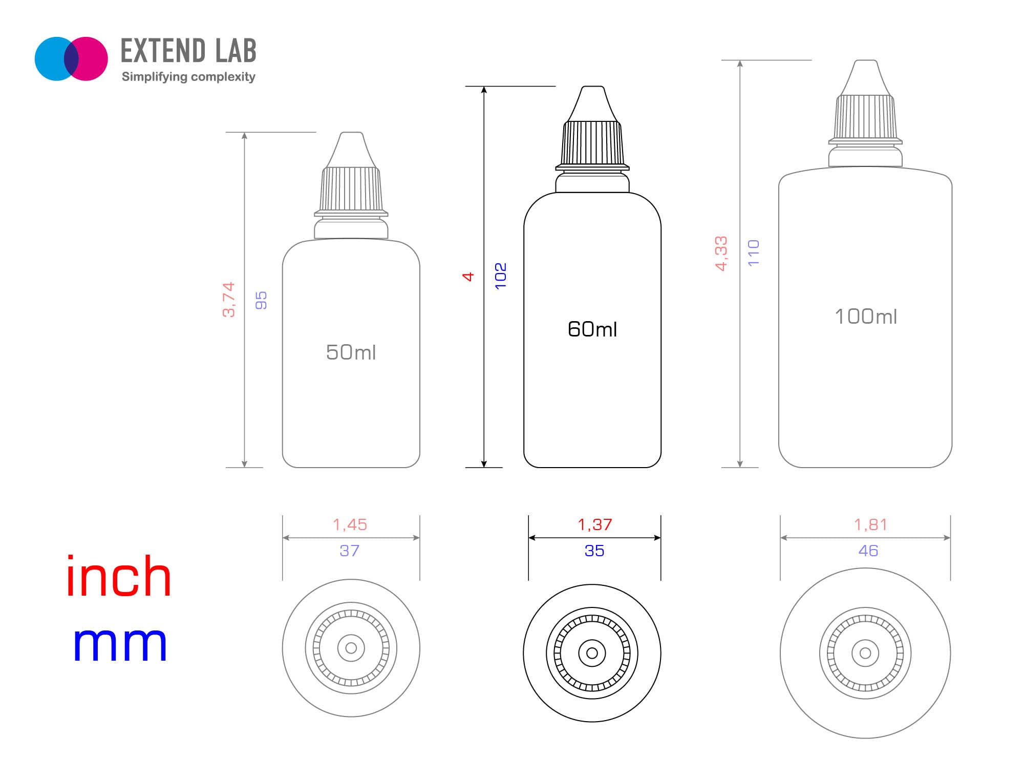 EXTEND LAB Plastic Dropper Bottle - Squeezable Eye Dropper Bottles - Refillable Mini Dropper Bottles with Srew Cap - Ideal for Essence, Oil and More - 60ml, 5 PCS