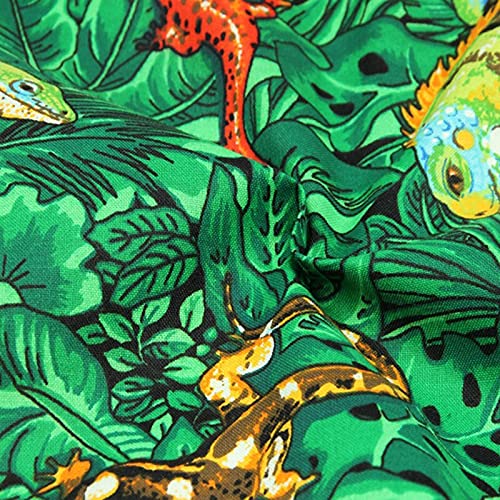 PUMCRAFT Sewing Fabric 100% Cotton Green Leaf Colorful Lizard Printing Plain Cotton Fabric Animal Forest Variety Colorful DIY Patch - 50cm - 105cm Fabric Patchwork Craft
