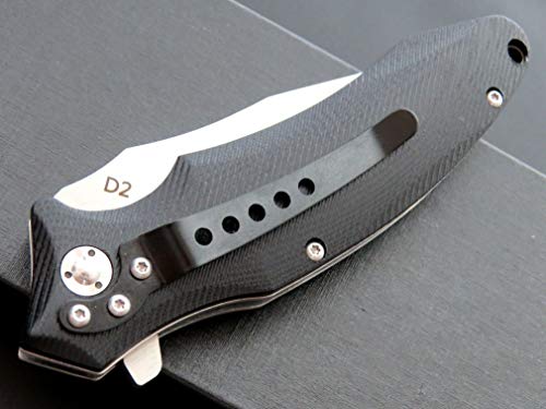 Eafengrow EF339 Folding Knife D2 Blade and G10 Handle with Clip Folding Camping Knives Outdoor Pocket Knives (black)
