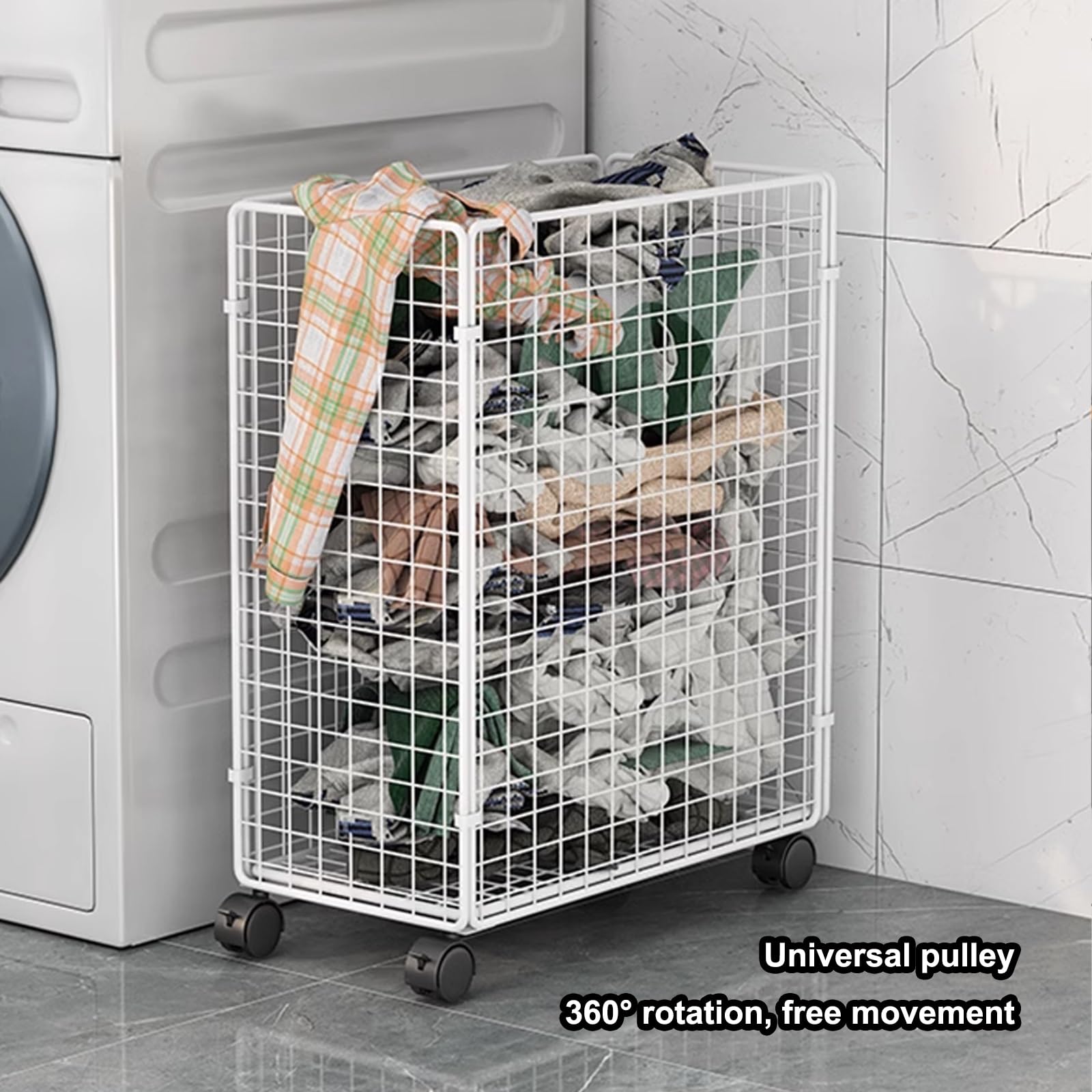 ETBEREAL Metal laundry basket with wheels, Metal Laundry Basket with Wheels, for Living Room, Bathroom, Closet or Bedroom(Gold)