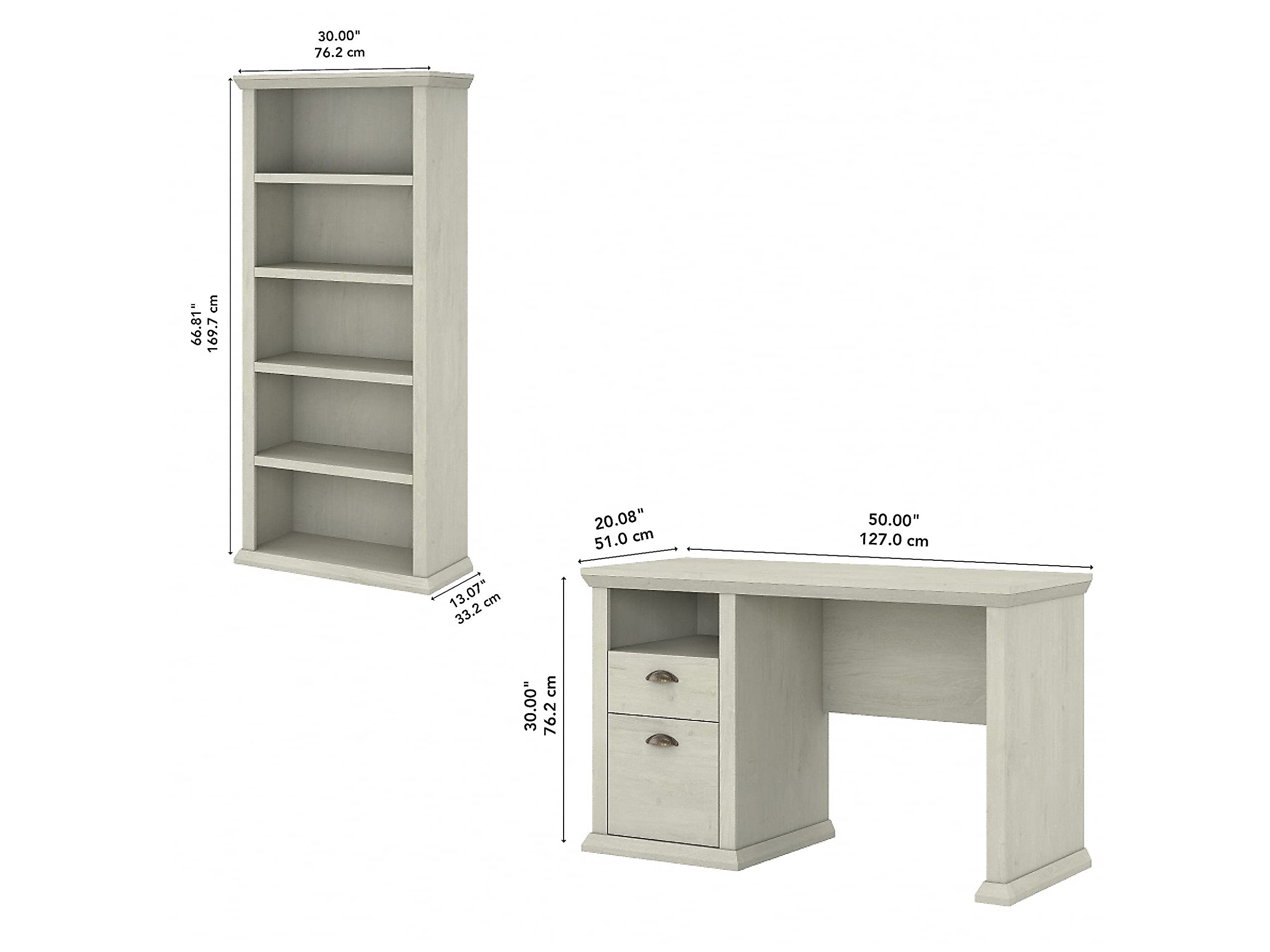 Bush Furniture Yorktown Home Office Desk with 5 Shelf Bookcase, 50W, White Oak