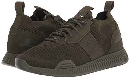 BOSS Hugo Men's Pop Leather Appeal Sneaker, Dark Green, 8