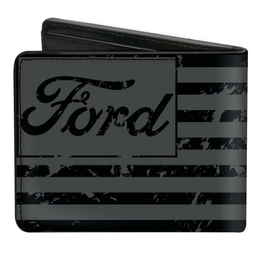 Buckle-Down Men's Ford Wallet, Bifold, Script Americana Flag Weathered Gray Black, Vegan Leather, 4.0" x 3.5"