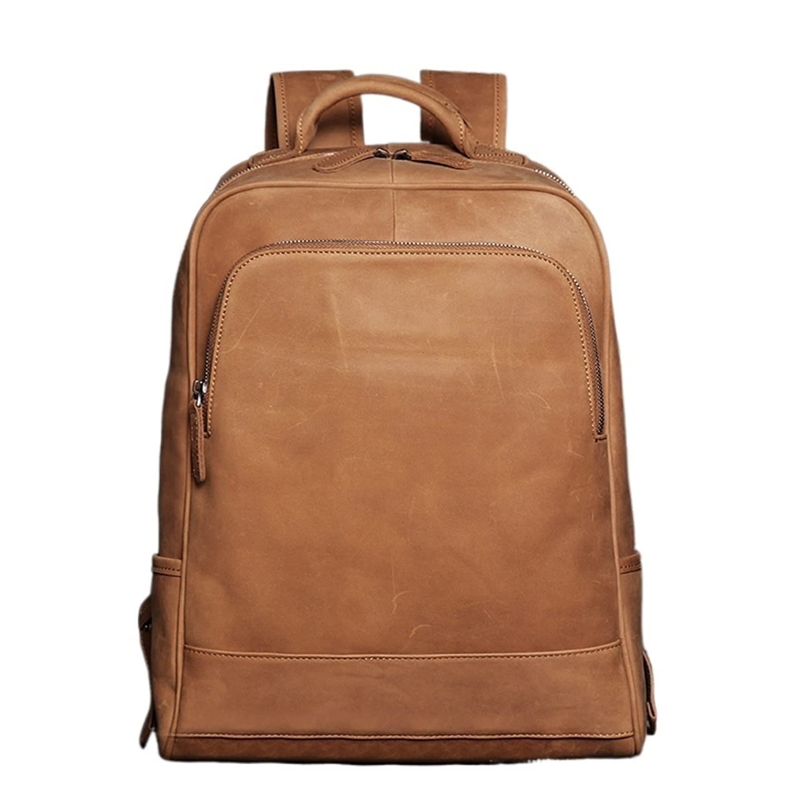 DEPILA Travel Vintage Simple Men Genuine Leather Backpack Cowhide Outdoor Travel Backpack Large Capacity Computer Bag Bag