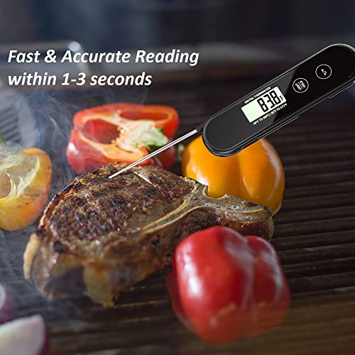 Digital Meat Thermometer for Cooking with Probe and Backlight,IP67 Waterproof CookingThermometer for Grilling BBQ, Kitchen Cooking,Candy,Oil and Roast Turkey ,Instant Read Thermometer Digital(Black)