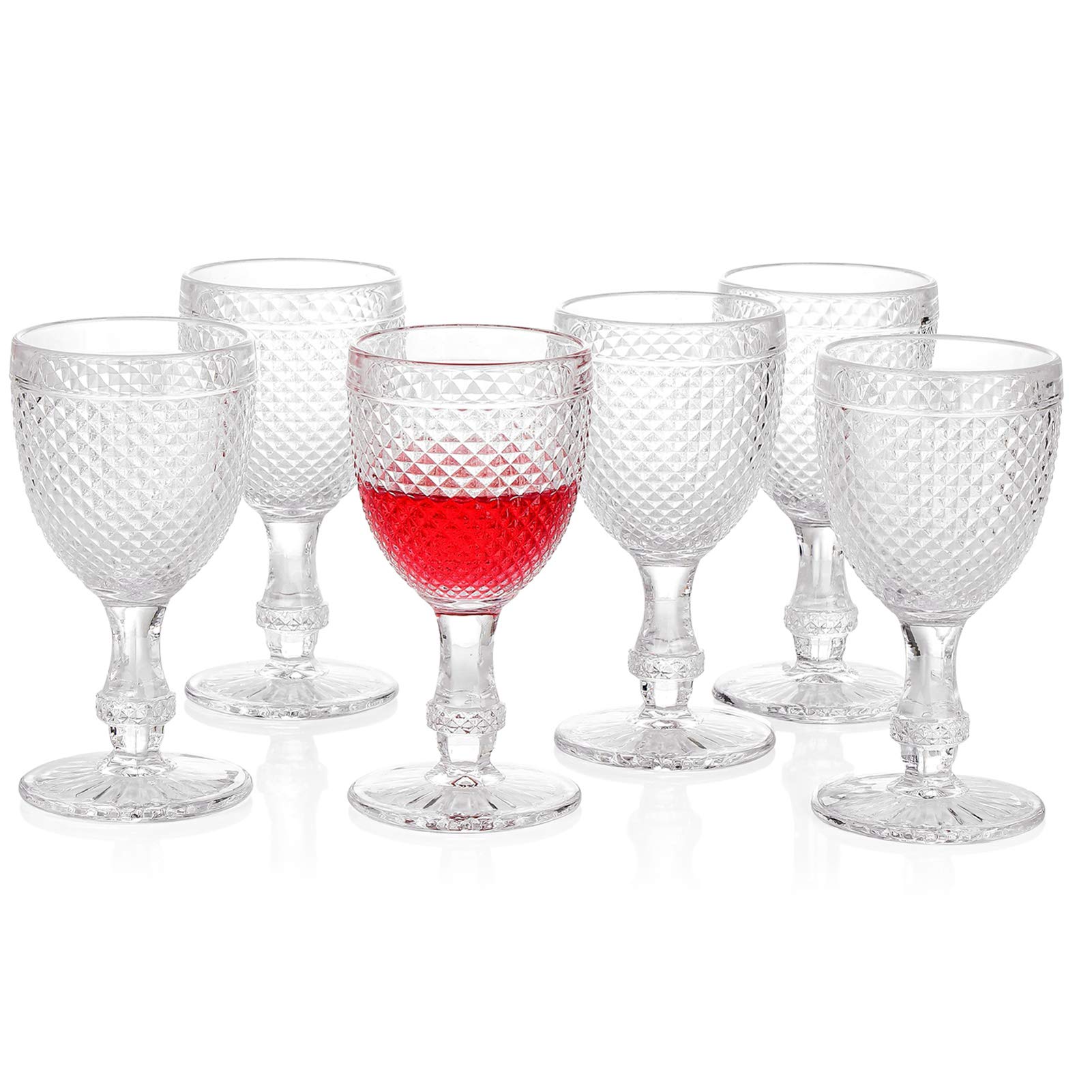 Chroma Beverage Goblet Glasses 10.6 oz. set of 6 Clear Vintage Embossed Glassware for Refreshments Iced-tea Soda Juice Water Perfect for Dinner Parties Bars Restaurants