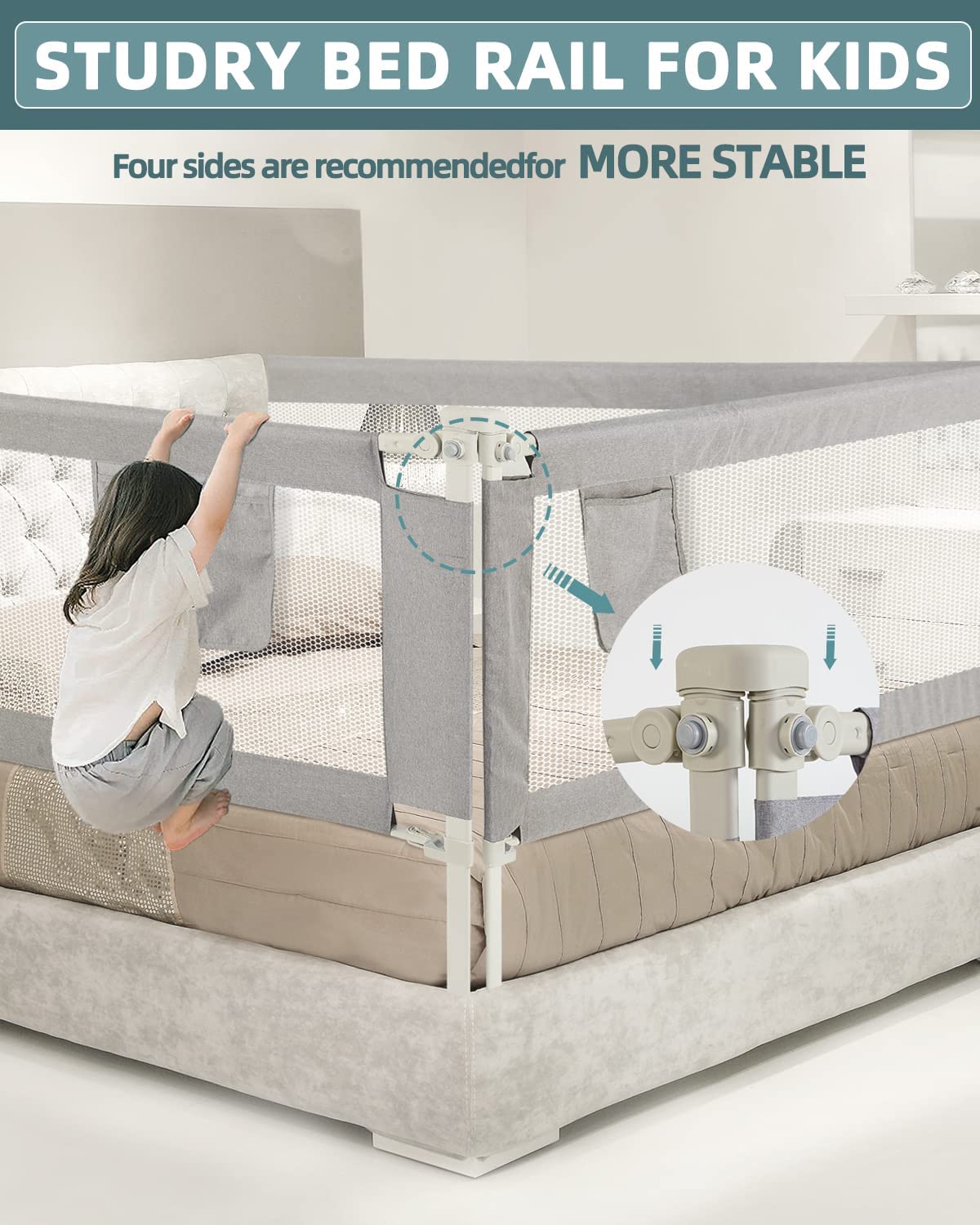 Cercoveu Bed Rail for Toddlers, Extra Tall(Height Adjustable) Specially Designed for Queen, King Size, California King Bed - Safety Baby Bed Guard Rails for Kids (One Side 78.7" x 27")