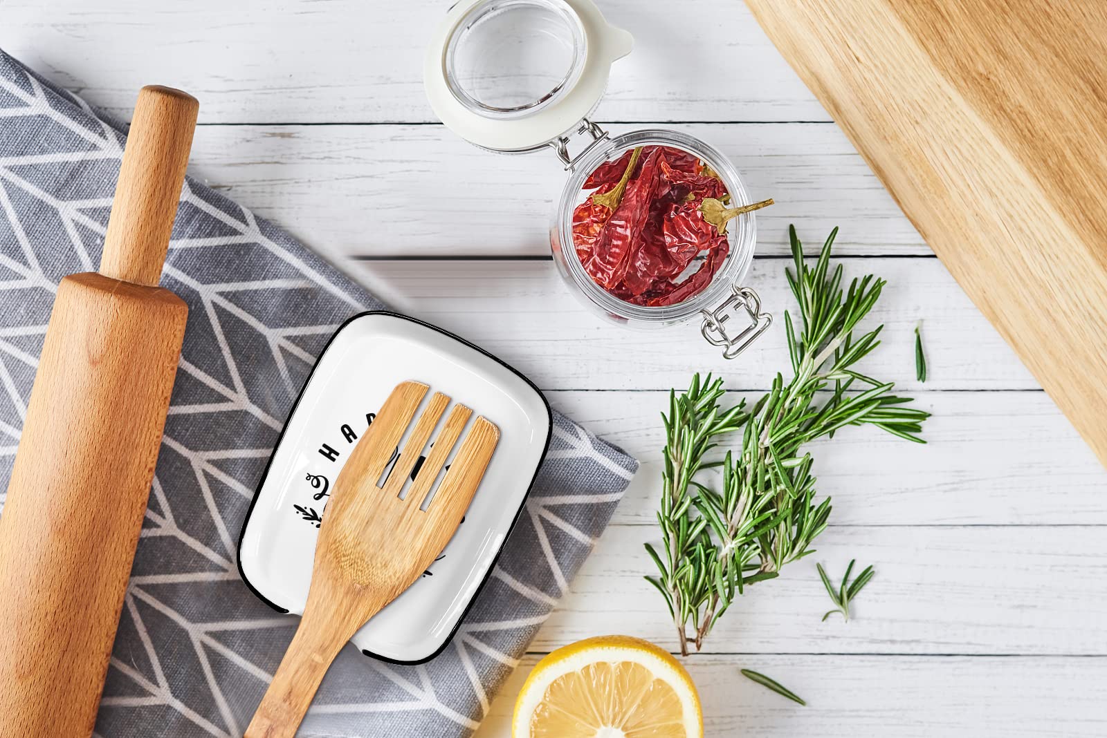 Ceramic Spoon Rest for Stove Top, Funny Happiness is Homemade White Spoon Holders for Kitchen Counter, Modern Farmhouse Kitchen Cute Decor