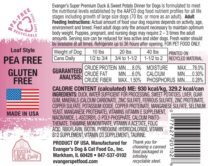 Super Premium Duck & Fresh Sweet Potato Dinner for Dogs 12.5 oz/12 pack
