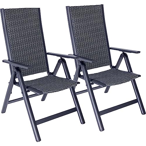 Homey Folding Patio Chairs, No Assemble Chair with Aluminum Frame Adjustable Backrest for Outdoor Camping, Porch, Balcony Portable Chairs, Set of 2 (Gray)