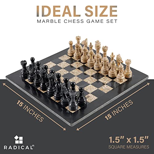 RADICALn 15 Inches Large Handmade Black and Fossil Coral Weighted Marble Full Chess Game Set Staunton and Ambassador Gift Style Marble Tournament Chess Sets