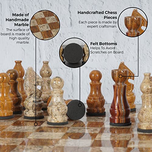 RADICALn 15 Inches Fossil Coral and Dark Brown Weighted Handmade Marble Most Popular Chess Board Games Set - Classic Style Staunton Home Decor Chess Set