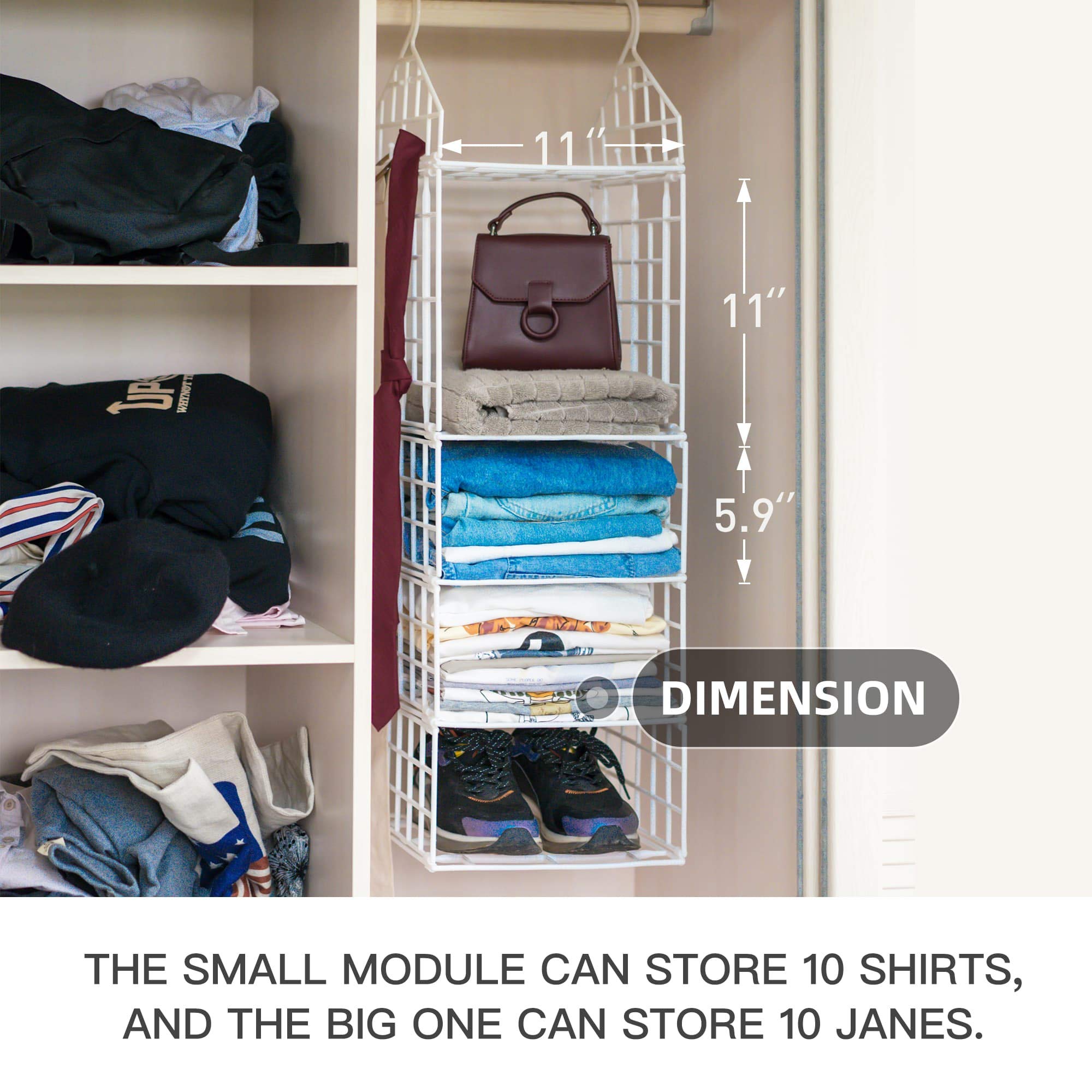 Vida brillante 4 Tier Shelf Hanging Closet- DIY Organizer for Clothing Sweaters Shoes Handbags Clutches Accessories