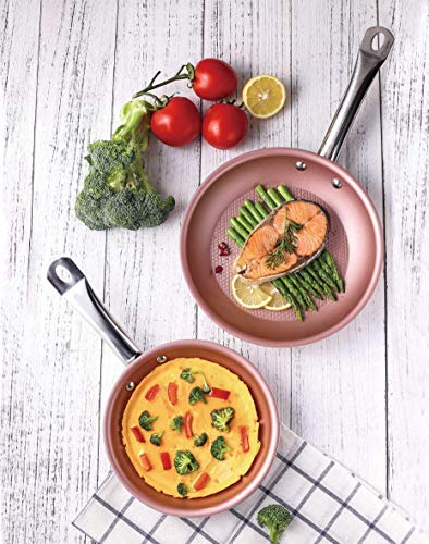 Culinary Edge 3D Diamond Textured Bottom 9.5-Inch Nonstick Oven/Dishwasher Safe Fry Pan - Rose Gold