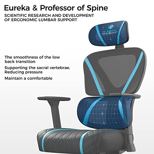 EUREKA ERGONOMIC Gaming Chair,Mesh Home Office Desk Chairs,Dual Back 3D Lumbar Support,Adjustable Armrest Headrest,Hight Back,Breathable Comfortable PC Computer Sillas Gamer Reclining Chair(Blue)
