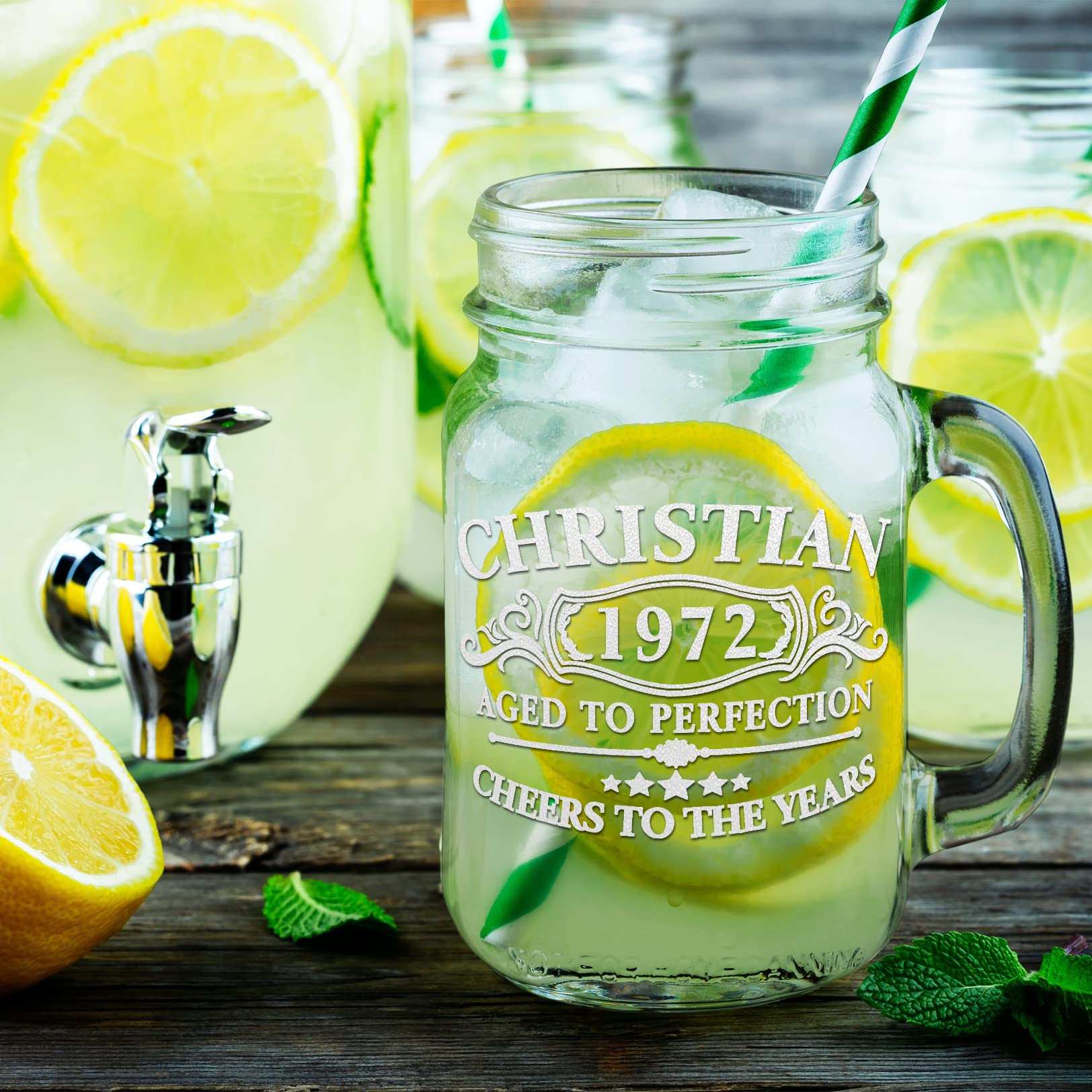 Cuptify Personalized Beer Glass 51th Birthday Gift for Women and Men Aged To Perfection 51 Years Old 1972 Etched Mason Jar Glass 16 oz Drinking Glasses with Handle