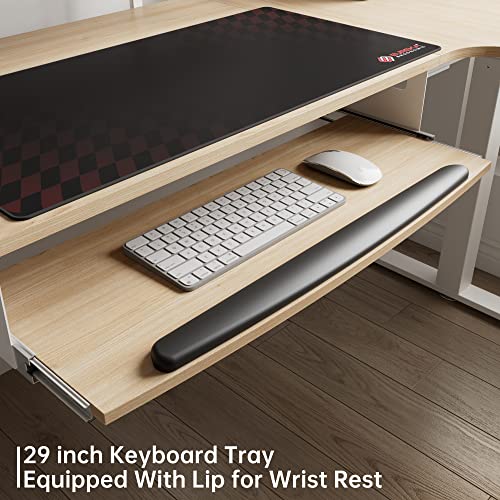 EUREKA ERGONOMIC L Shaped Standing Desk with Keyboard Tray, 61" Electric Height Adjustable Computer Desk with Monitor Stand & LED Strips, Dual Motor Sit Stand Up Corner Gaming Desk, Right/Maple