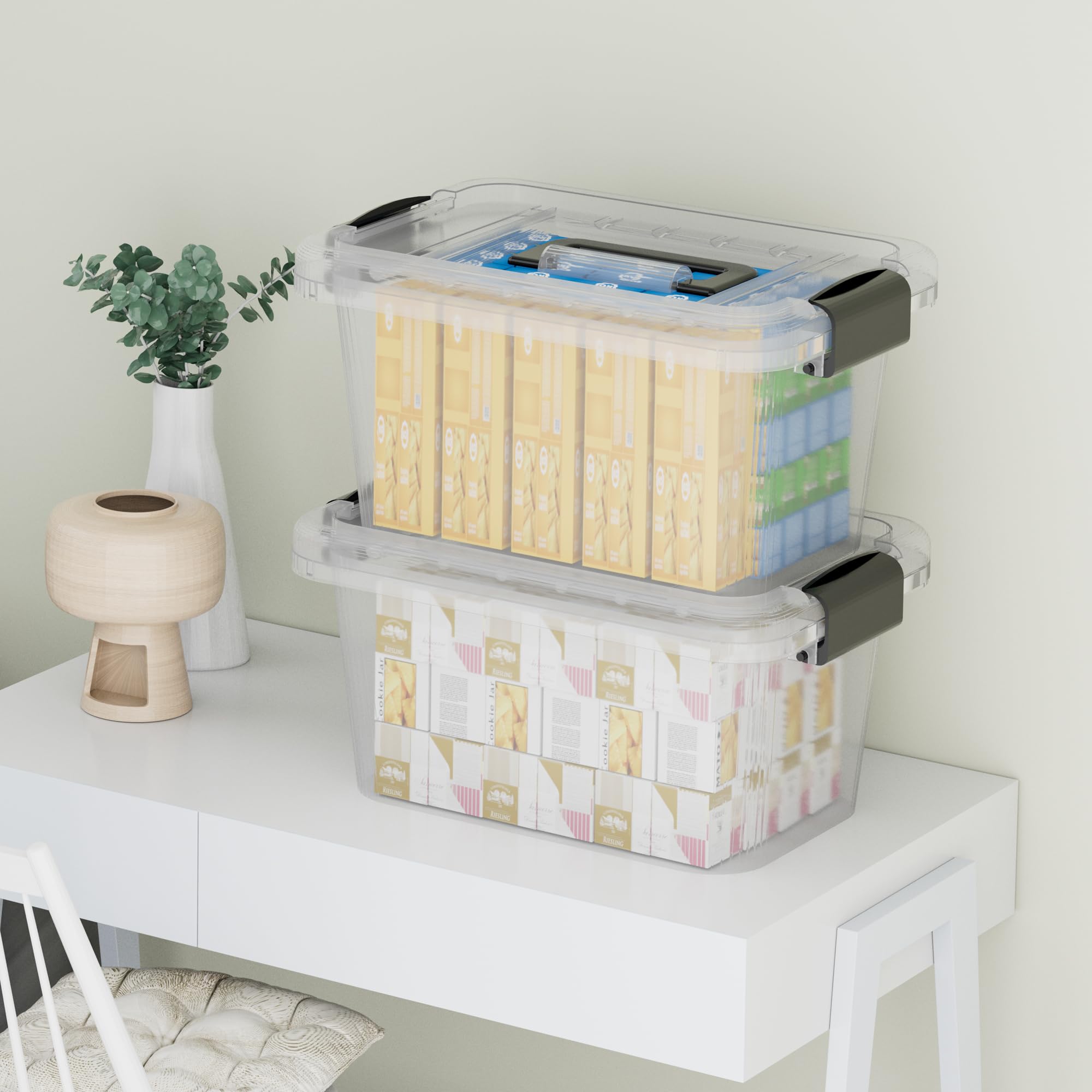 Cetomo 12Qt*12 Plastic Storage Bins, Storage Box, 12 Pack, Tote Organizing Container with Durable Lids, Secure Latching Buckles and Handles, Stackable and Nestable, Clear