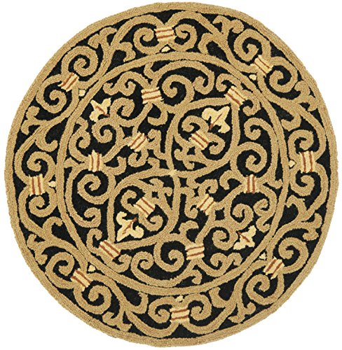 SAFAVIEH Chelsea Collection 3' Round Black HK11A Hand-Hooked French Country Wool Area Rug