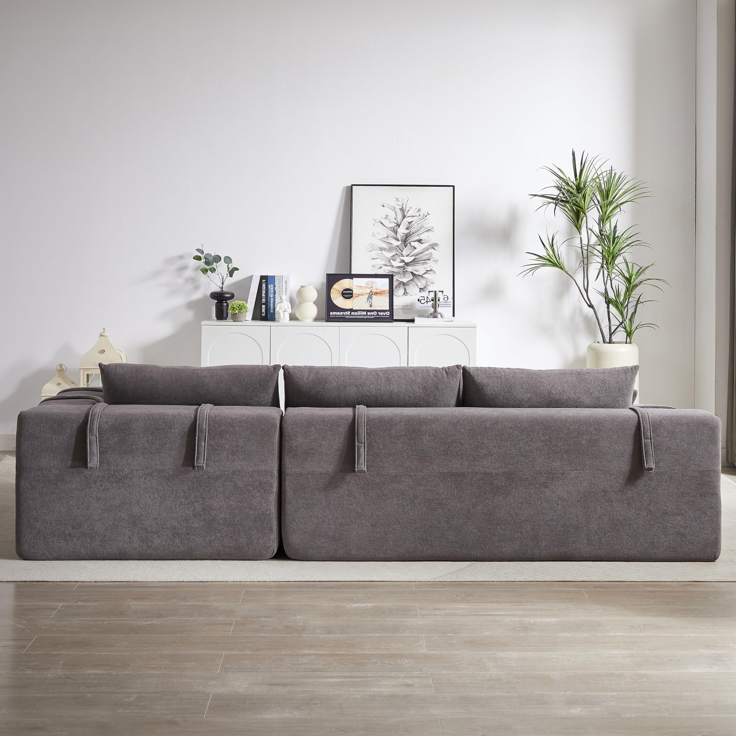 Yoglad Modern L-Shape Sectional Upholstery Sofa with Freedom Combination Living Room Sofa, Comfy Deep Seat Floor Furniture with 6 Pillows for Living Room, Office (Face The Right Chenille Grey Sofa)