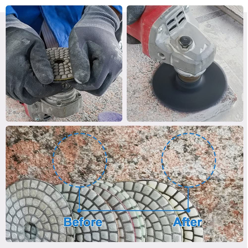 Dry Diamond Polishing Pads - 8pcs 4 inch (#50x3,#100x2,#200x1,#400x1,#800x1) Sanding Pads Kit for Granite Marble Ceramic Used on Angle Grinder or Polisher
