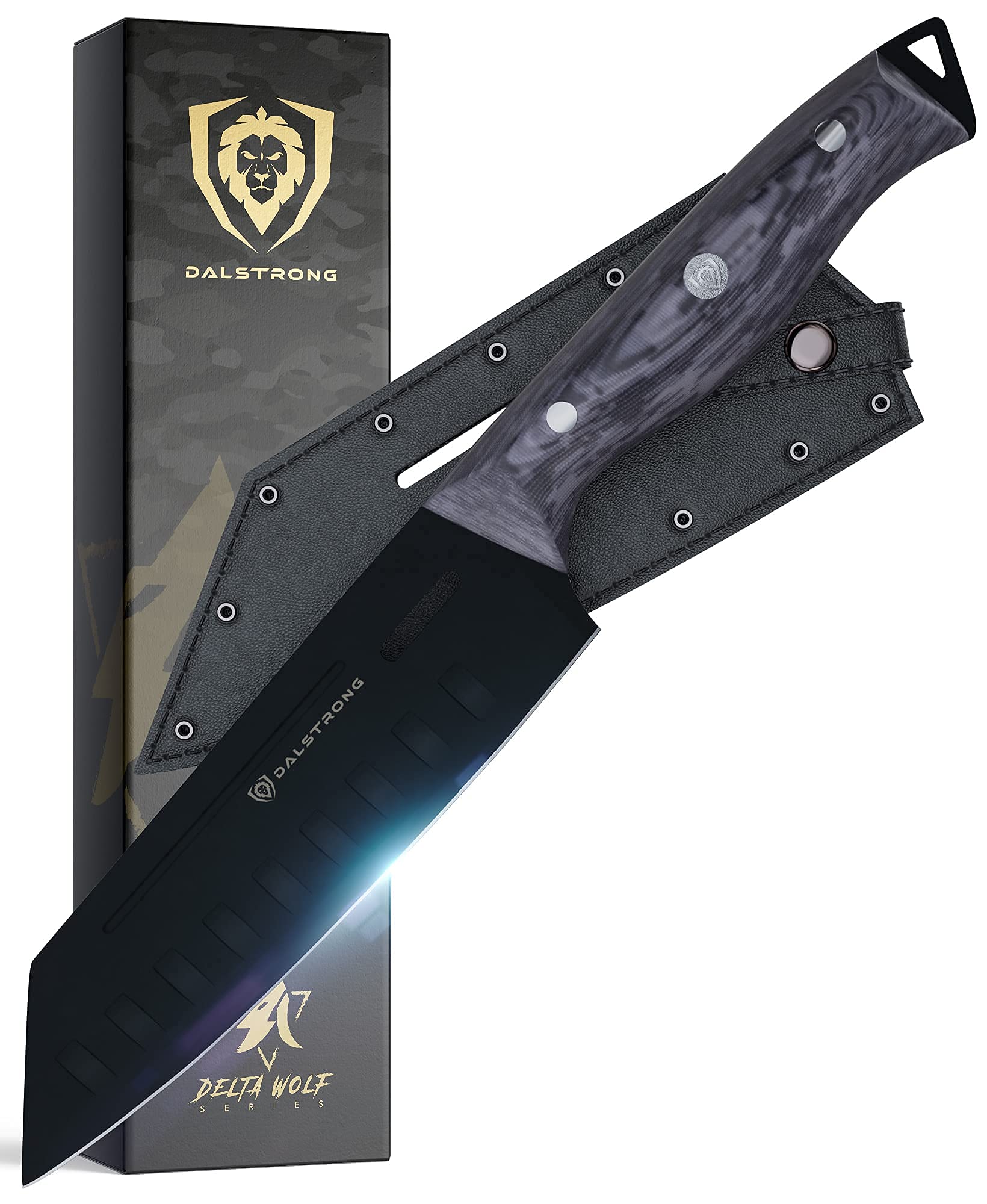 DALSTRONG Delta Wolf Series Santoku Knife 7" Bundled with Delta Wolf Series Paring Knife 4" with PU Leather Sheath - Black Titanium Nitride Coating - G10 Camo Handle