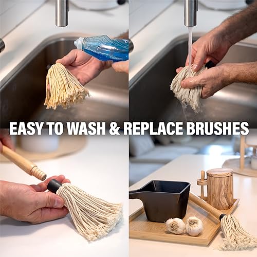 Cast Iron Sauce Pot with BBQ Mop Brush β Small Cast Iron Basting Pot & Mop Brush for Grilling, Smoking, and Saucing β BBQ Mop Brushes for Sauce, 24 Oz