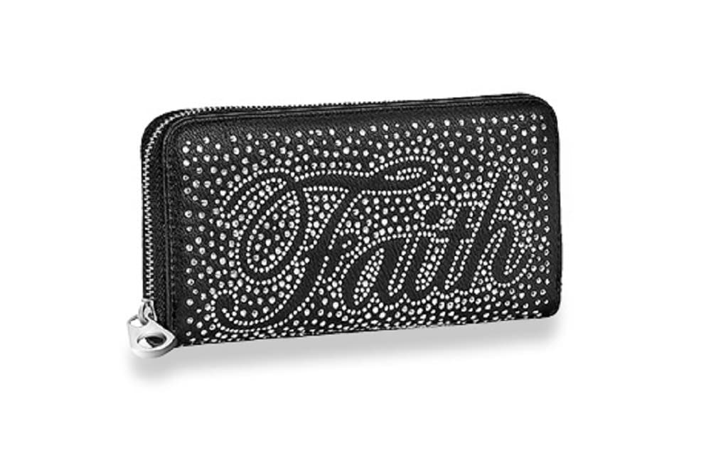 Bling Faith Zipper Wallet Rhinestone Spiritual Accordion Accessory Black