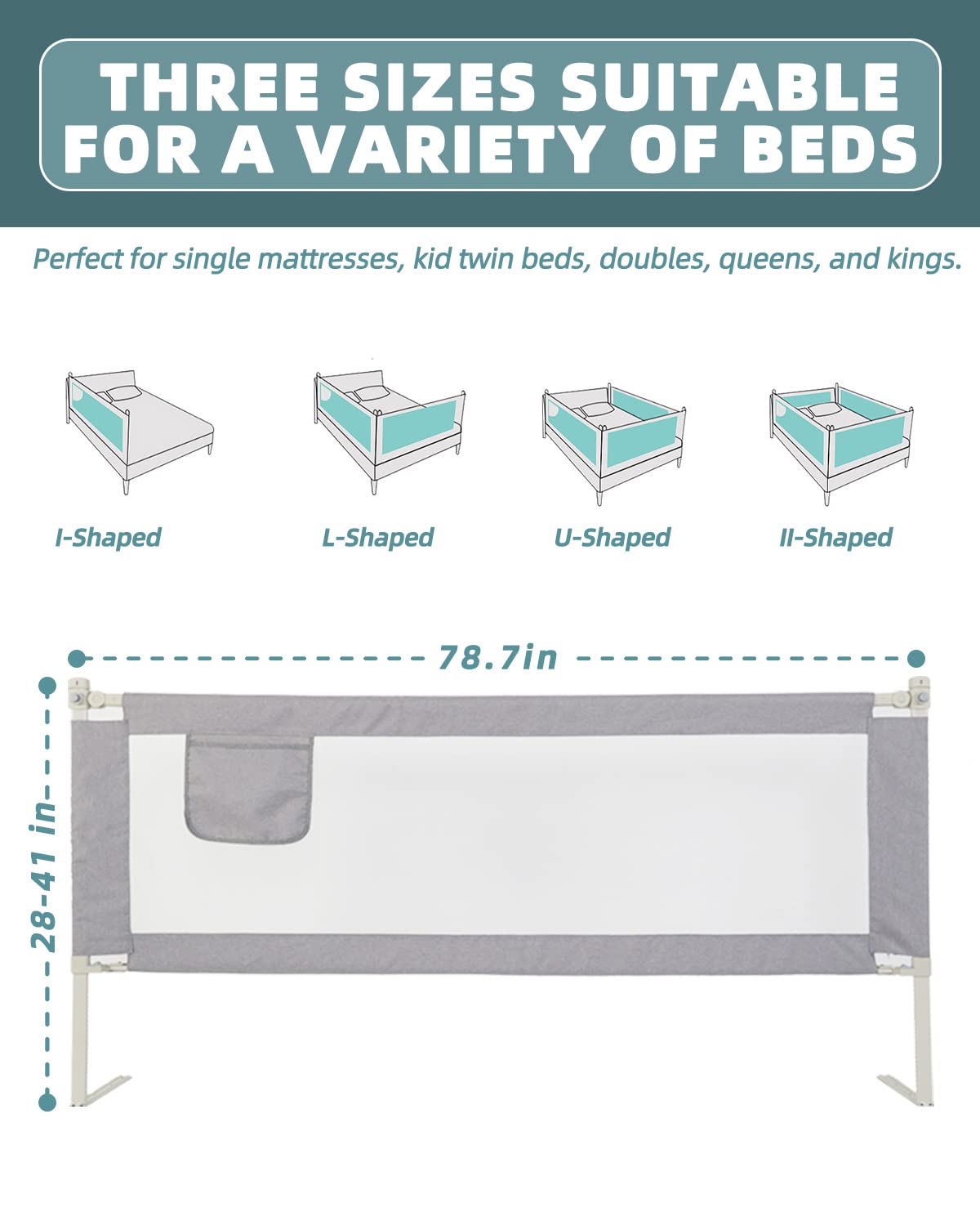 Cercoveu Bed Rail for Toddlers, Extra Tall(Height Adjustable) Specially Designed for Queen, King Size, California King Bed - Safety Baby Bed Guard Rails for Kids (One Side 78.7" x 27")