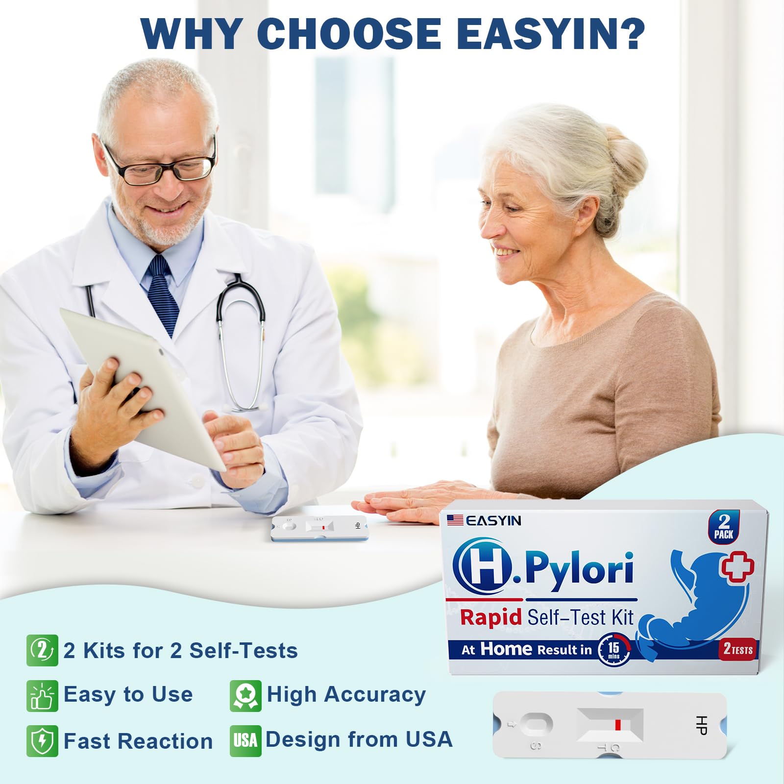 EASYIN H Pylori Test Kit: 2 Pack Helicobacter Pylori Test at Home Results in 10-15 Minutes - Fast & Highly Accurate, Easy to use & Read H-Pylori Test Kit (2)