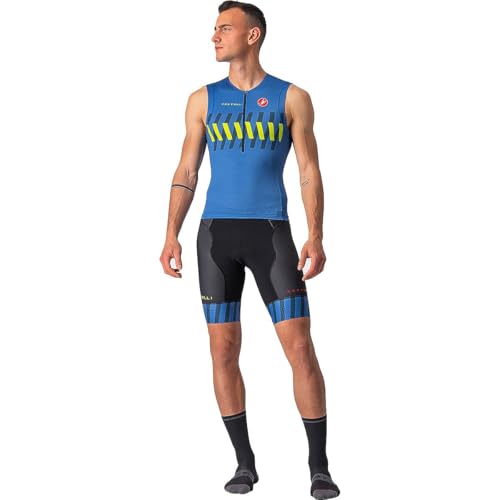 Castelli Free Tri 2 Sleeveless Top - Men's Cobalt Blue/Elecrtic Lime, L