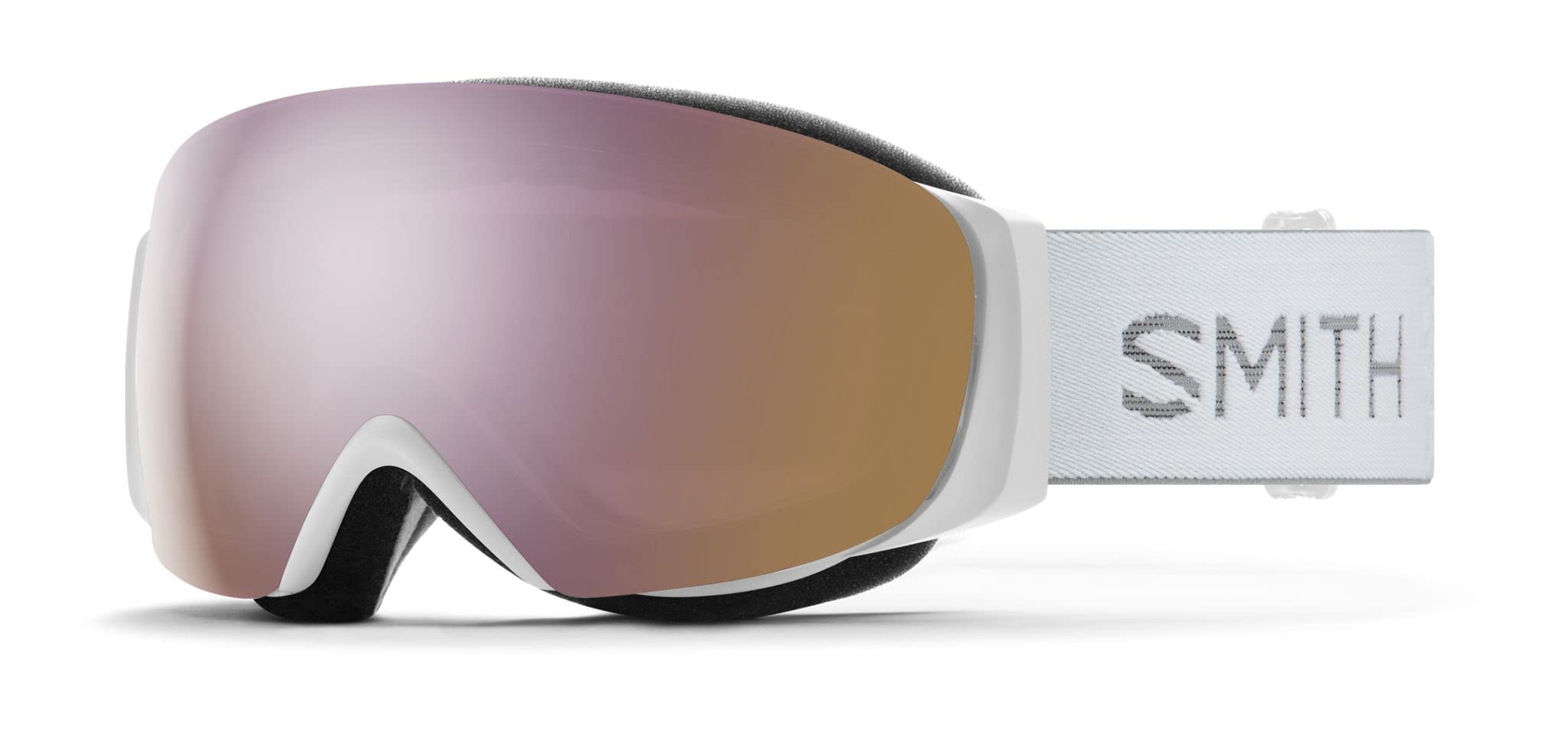 Smith Optics I/O Mag S Asian Fit Snow Goggle (White Chunky Knit, ChromaPop Everyday Rose Gold Mirror + Bonus Lens)