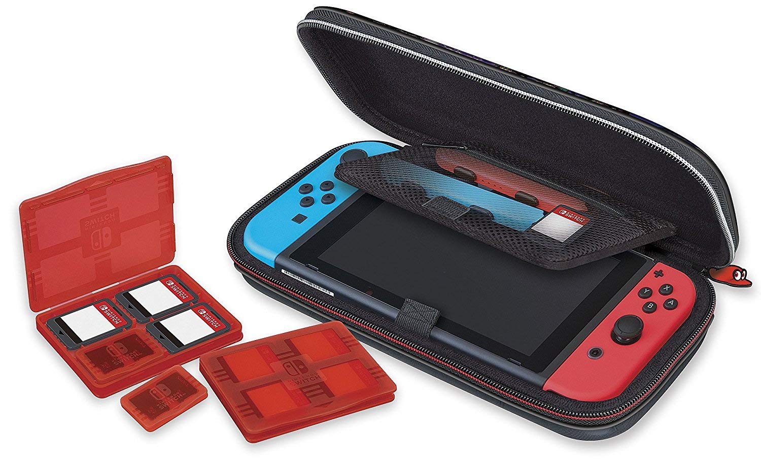 Nintendo Switch Bundle: 32GB Console Red and Blue Joy-Con, Nintendo Switch Wheel (set of 2), Super Mario Odyssey Video Game and Deluxe Travel Case (Renewed)
