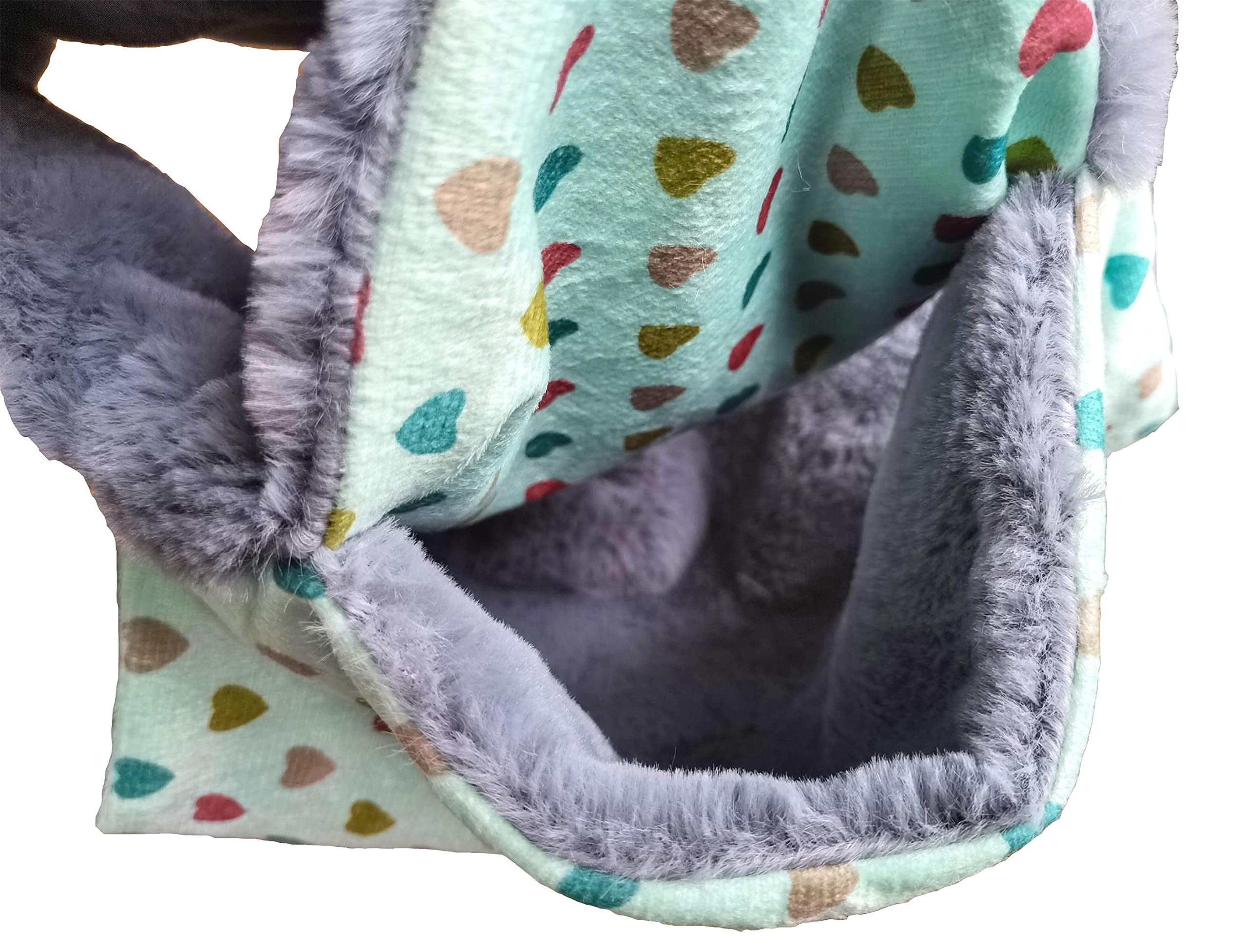 WOWOWMEOW Small Animals Plush Hammock Rat Ferret Triple Bunkbed Hammocks Cage Hanging Warm Hideout for Sugar Glider Squirrel (Medium, Hearts-Mint)