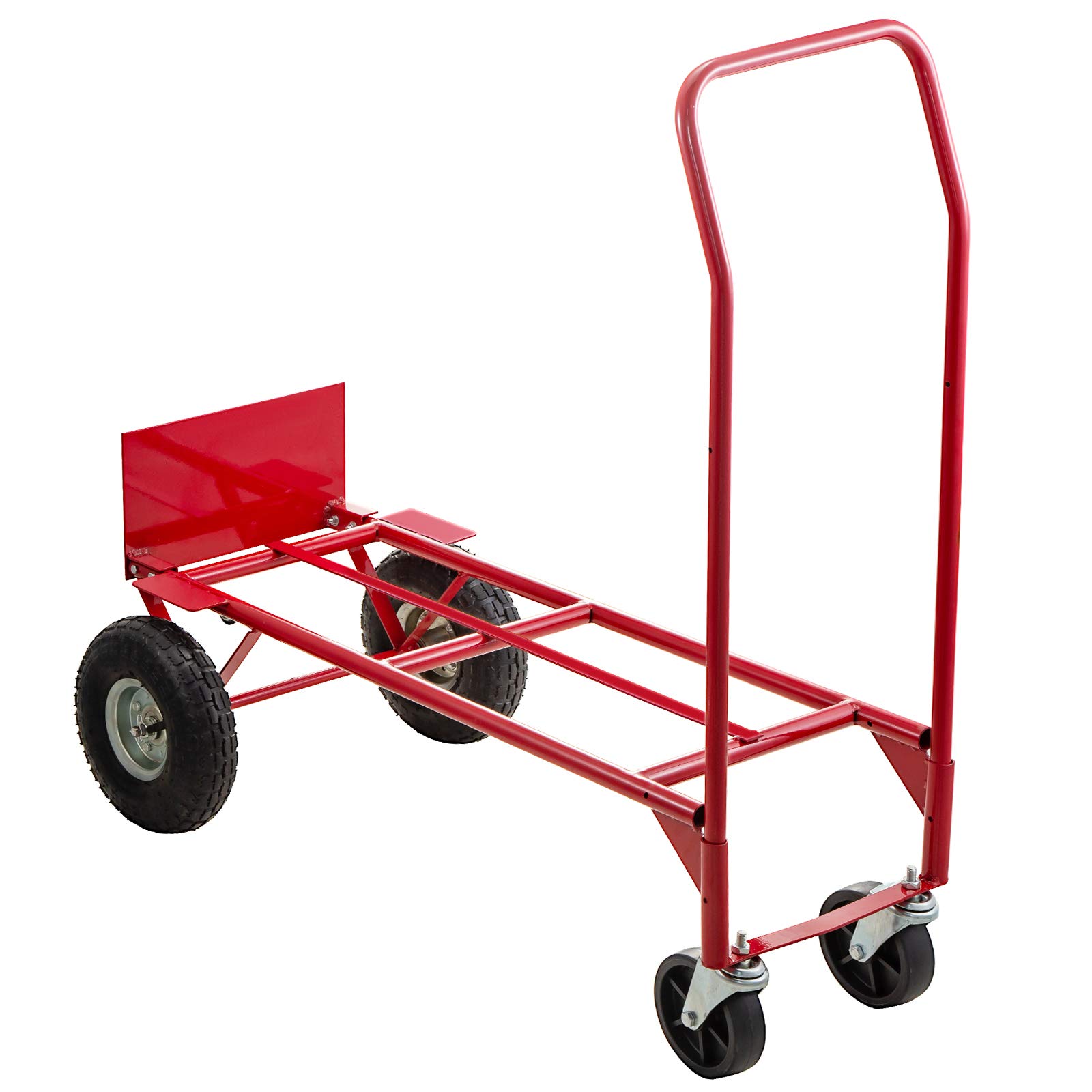 BestEquip Hand Truck Convertible Dolly 200lb/300lb with 10inch Pneumatic Wheels in Red