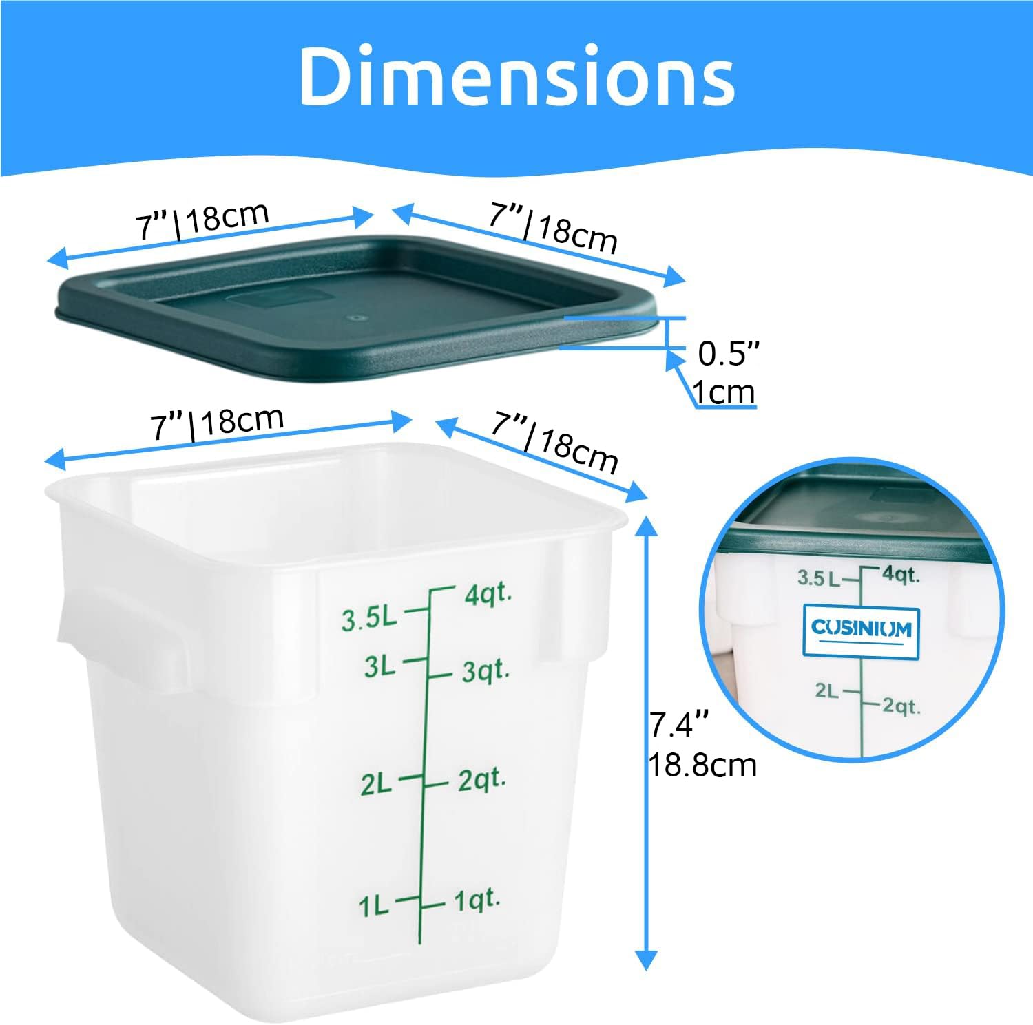 CUSINIUM 2-Pack - 4qt White Square Food Storage Containers with Lids