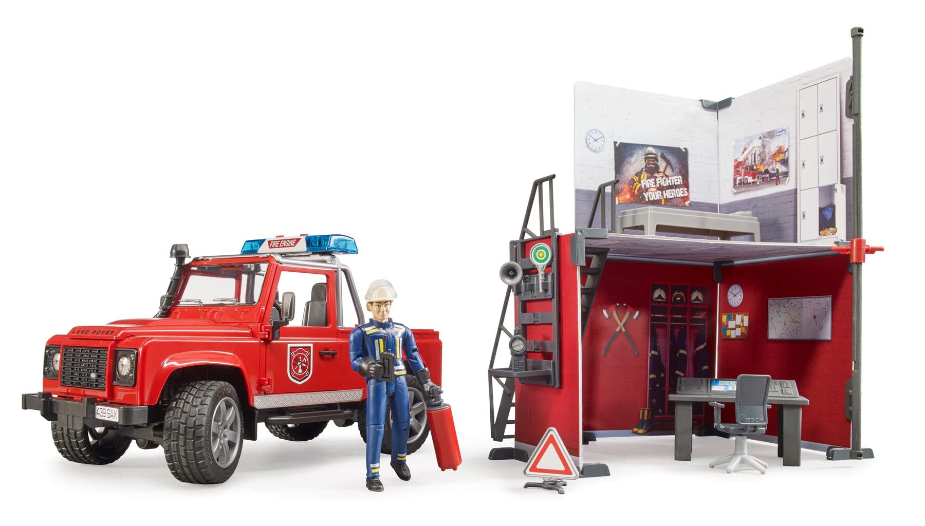 Bruder Land Rover Fire Department Vehicle with Fireman