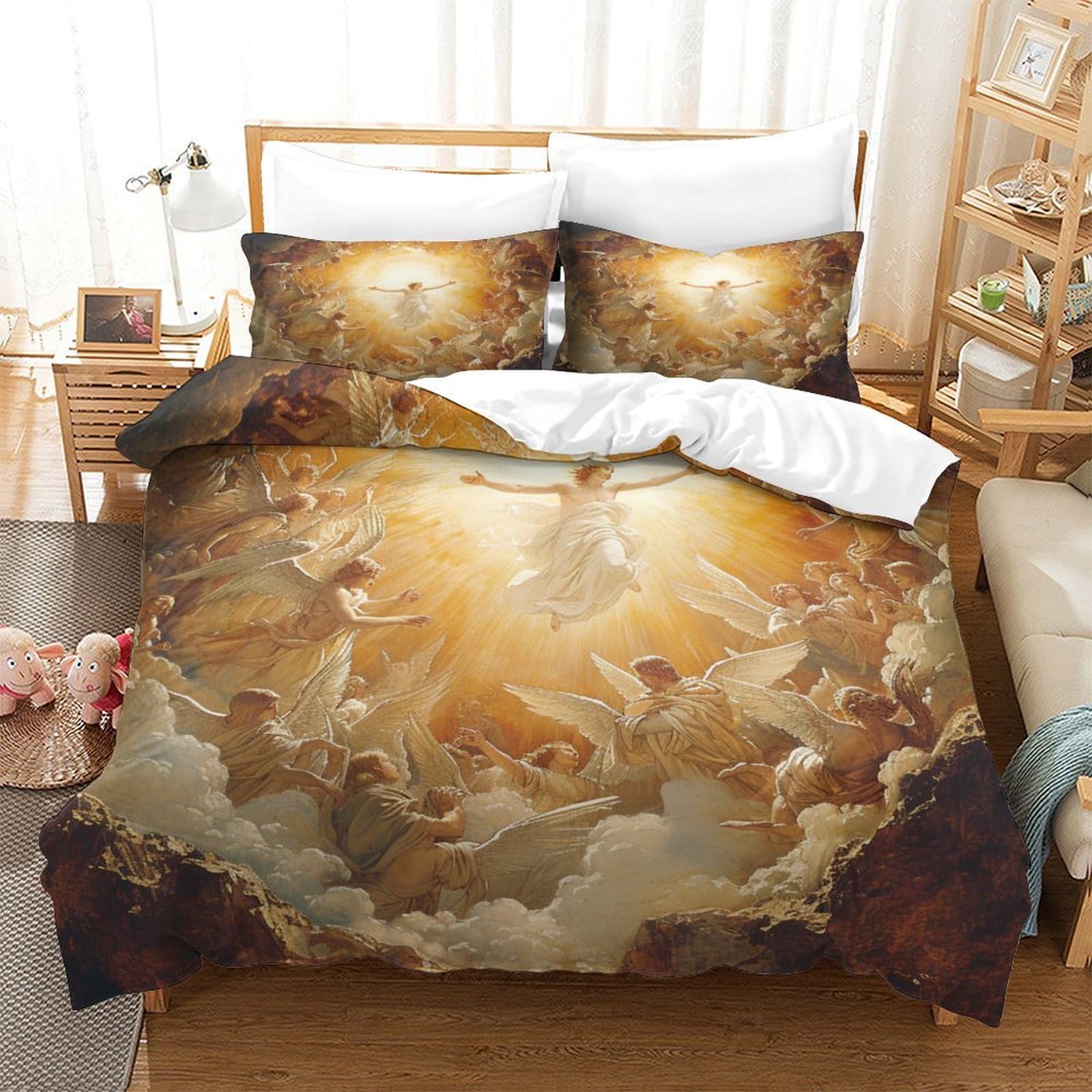 EVMILA Jesus Bedding Set Quilt Cover 3D Printed Duvet Cover Comforter Covers for Childrens and Adults 3 Pieces Microfiber with Pillowcases with Zipper Closure Queen(228x228cm), Style-7