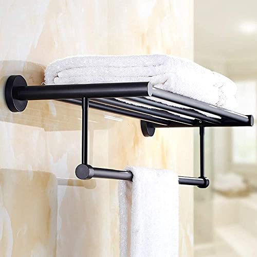 XHALERY Towel Rack European Black Long 304 Stainless Steel Double Towel Shelf Oil Rubbed Bronze Bath Towel Holder Shelf Wall Mounted Towel Rail Hotel Hardware Bathroom Accessories(Size:60c