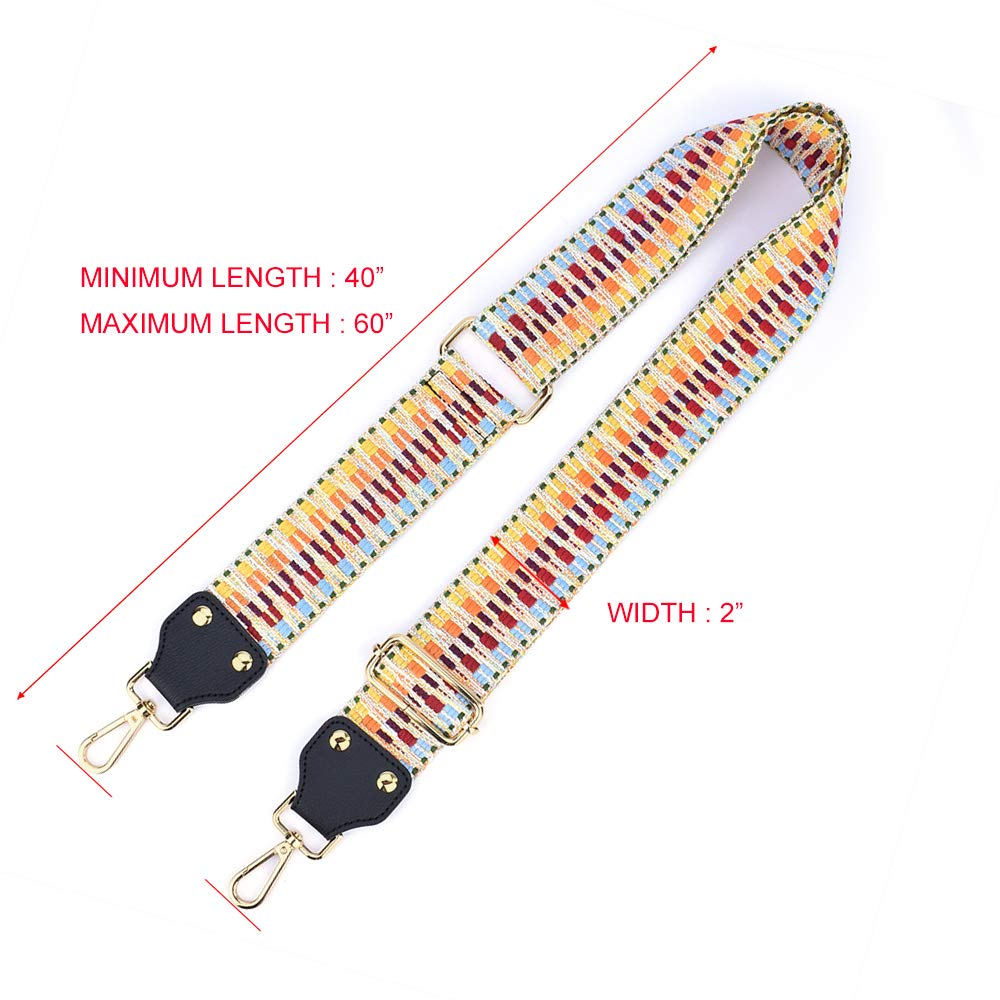 LIFEMATE Wide Bag/Purse Strap Replacement Crossbody Shoulder For Women Adjustable Jacquard Woven Cotton Guitar Strap Banjo Strap Style (Style 6)