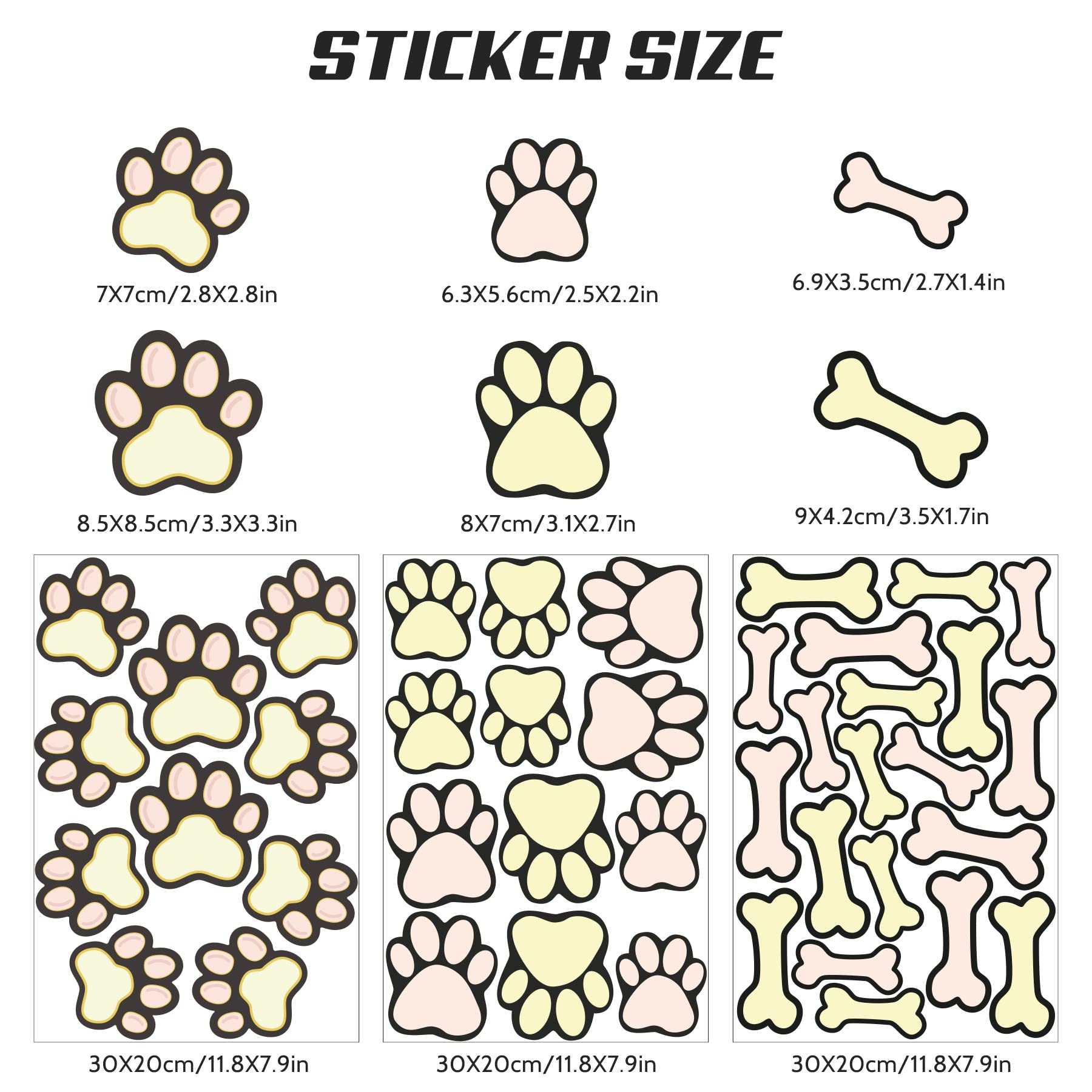 Marsway Cute Paw Decal Night Glow in The Dark Creative Luminous Decorative Stickers Kids Room Wall Decor (Paw Print + Bone)