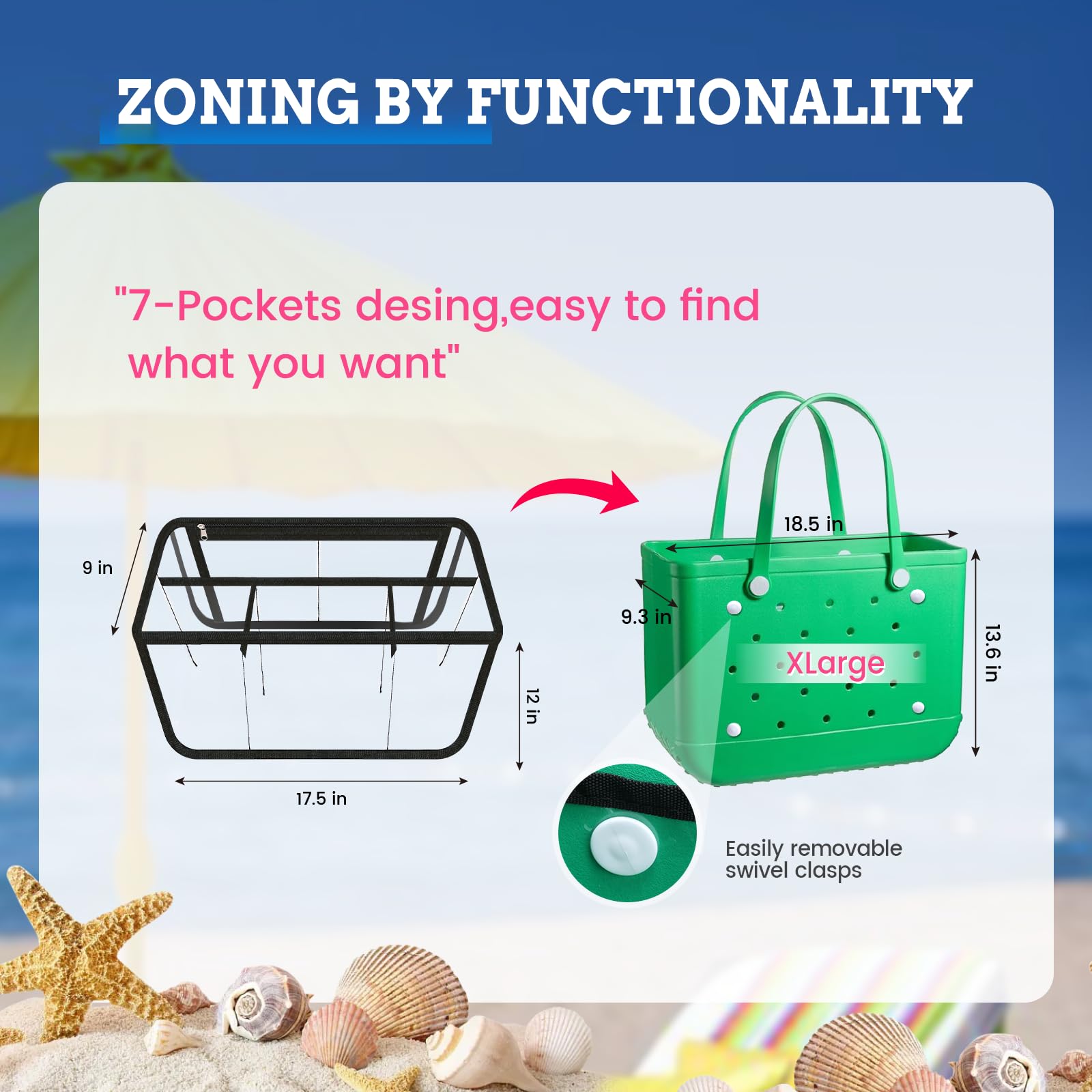 CASTNICH Beach Bag Organizer Original Accessories for Bogg Bag X Large Beach Bag Organizer Compatible with BoggBag Organizing Your Bag and Divide Space, Transparent
