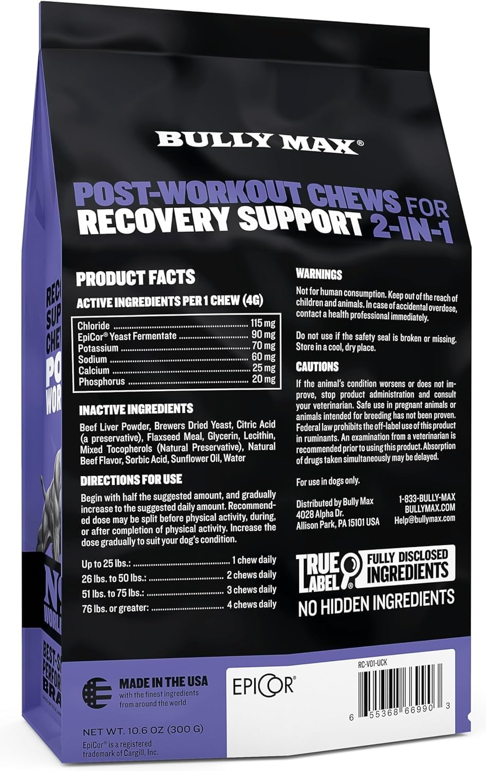 Bully Max 2-in-1 Post-Workout Recovery Support Chews - Dog Vitamins for Small & Large Breeds - Puppy and Adult Dog Hydration & Electrolyte Replenishment - 3 Packs, 75 Chews per Pack