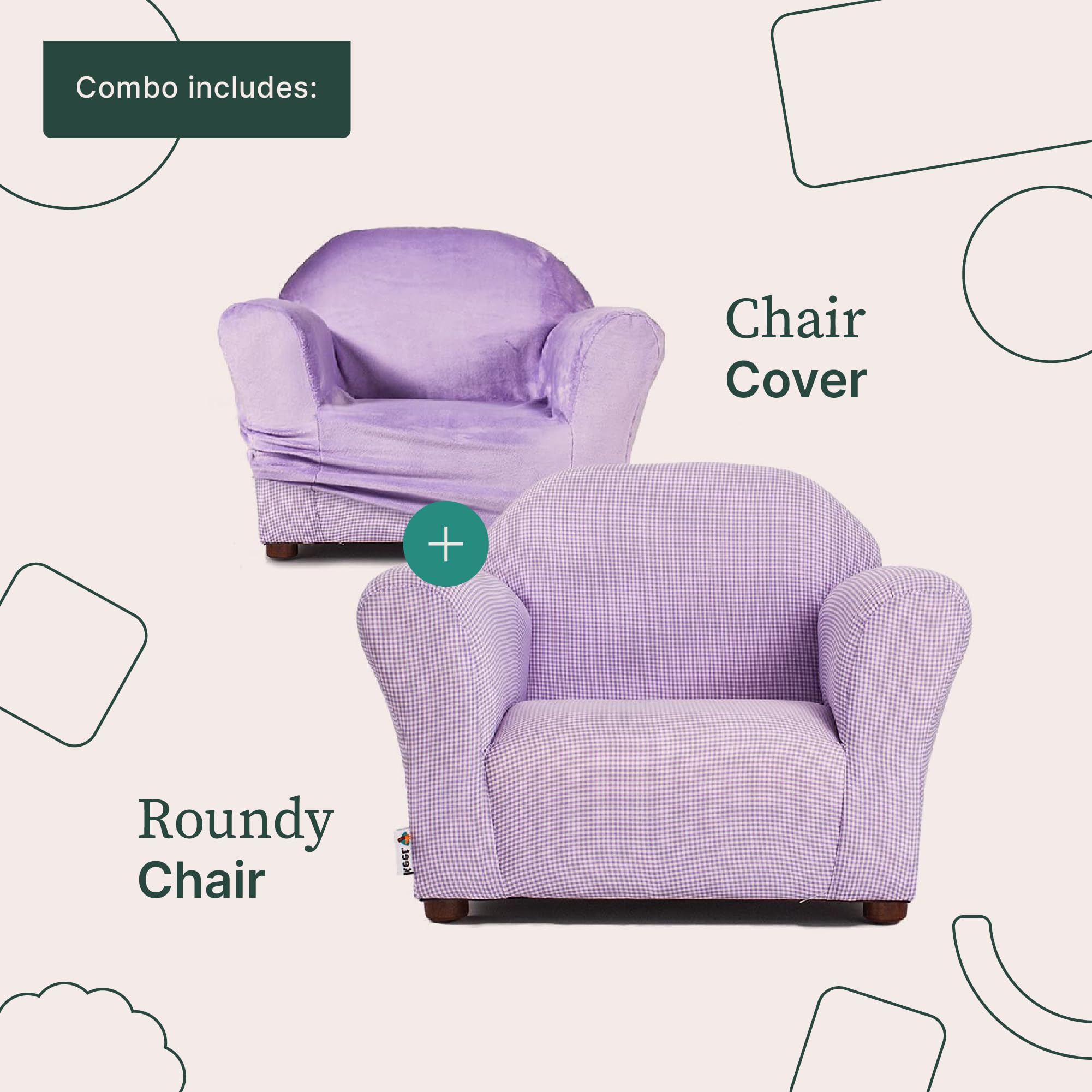 Keet Roundy Kid's Rocking Chair + Cover Combo Set, Pink, Lavender