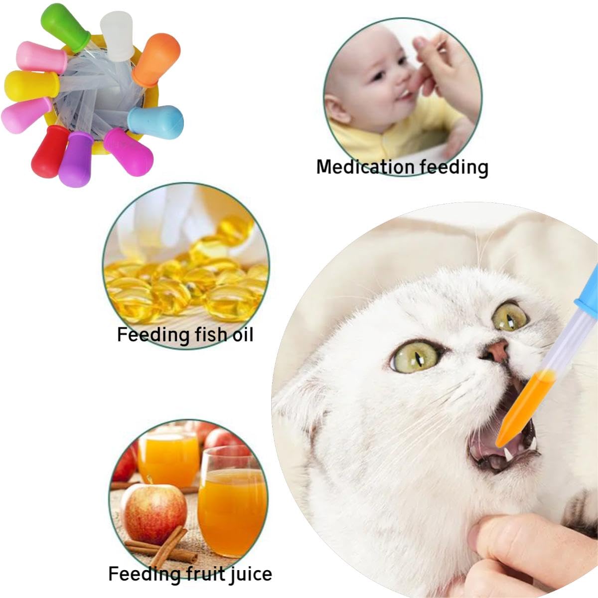 Eitonbu 11 Colors Liquid Droppers Clear Medicine Silicone and Plastic Pipettes Eye Dropper with Bulb Tip for Kids Candy Molds,Feed liquid dropper,Equipped with cleaning brush,For DIY Projects(5 ml